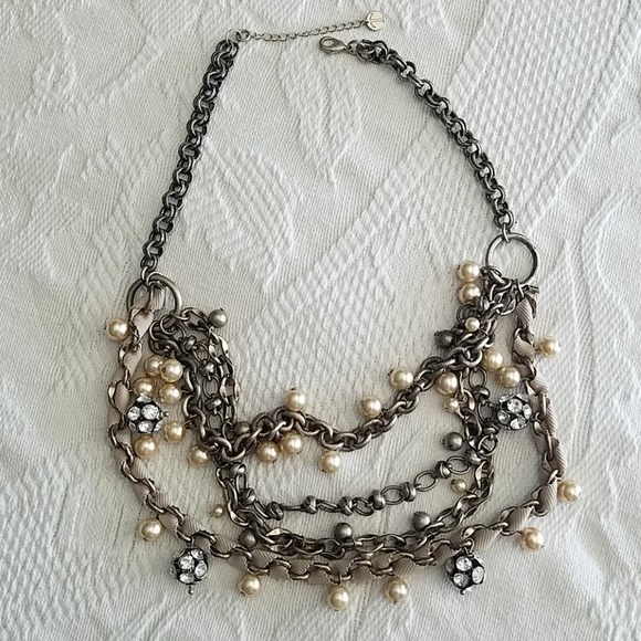 Talbots | Jewelry | Talbots Pearl Rhinestone And Ribbon Necklace | Poshmark